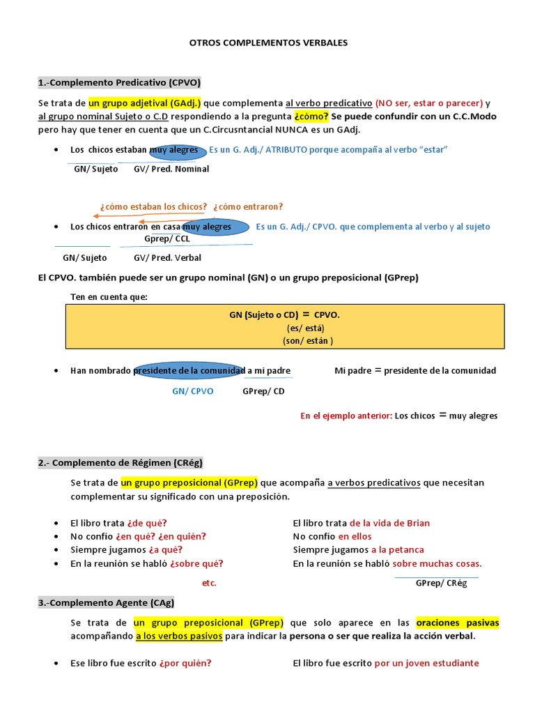 Complemento Predicativo y de Régimen | PDF