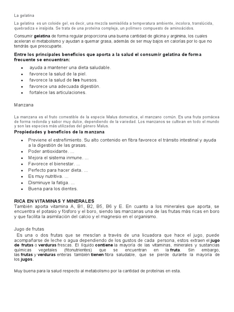 Los Beneficios De La Gelatina Y Otras Frutas Y Alimentos Saludables Pdf Gelatina Vegetales
