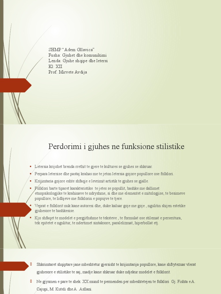 Perdorimi I Gjuhes Ne Funksione Stilistike | PDF