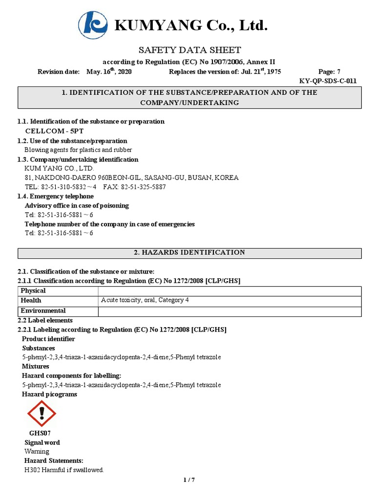 Cellcom - 5pt Sds (GHS) | PDF | Dangerous Goods | Toxicity