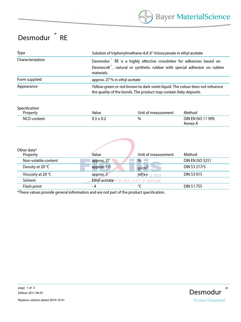 Product Datasheet DESMODUR RE | PDF | Adhesive | Polyurethane