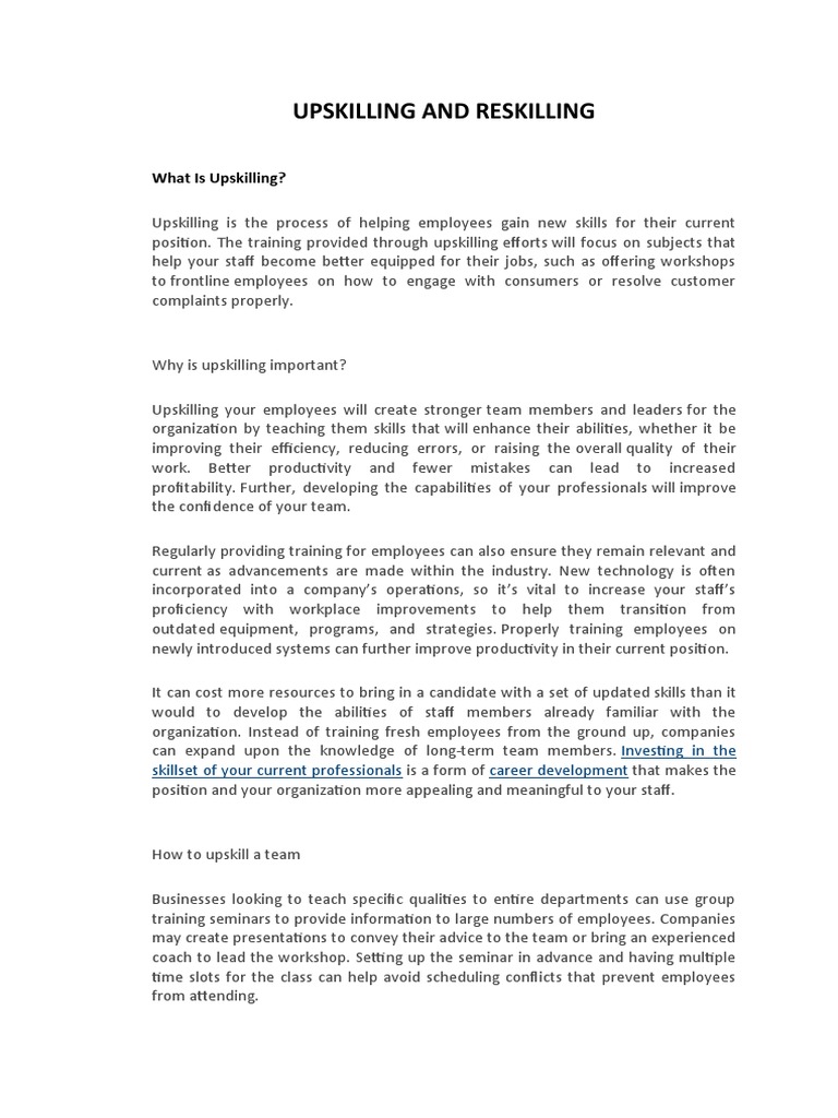 Upskilling and Reskilling | Download Free PDF | Employment | Leadership