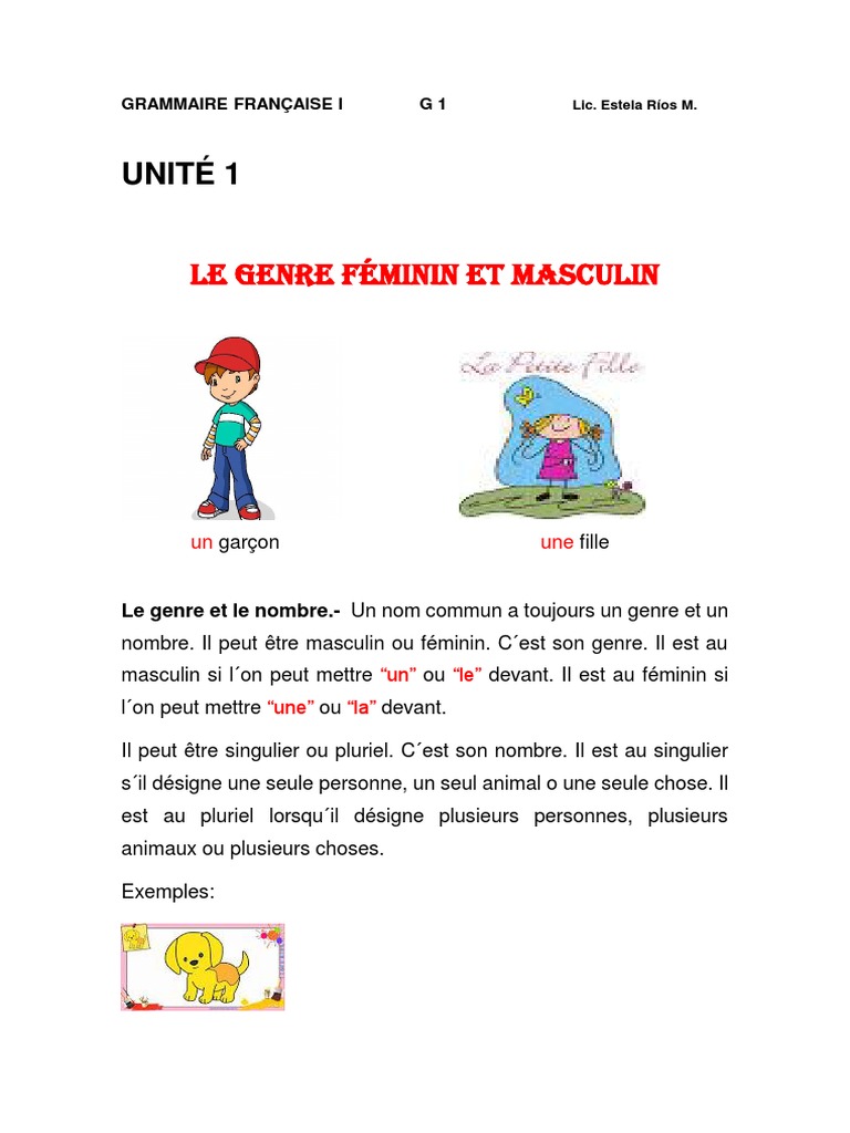 Leçon 1 Grammaire | PDF | Genre grammatical | Nombre grammatical