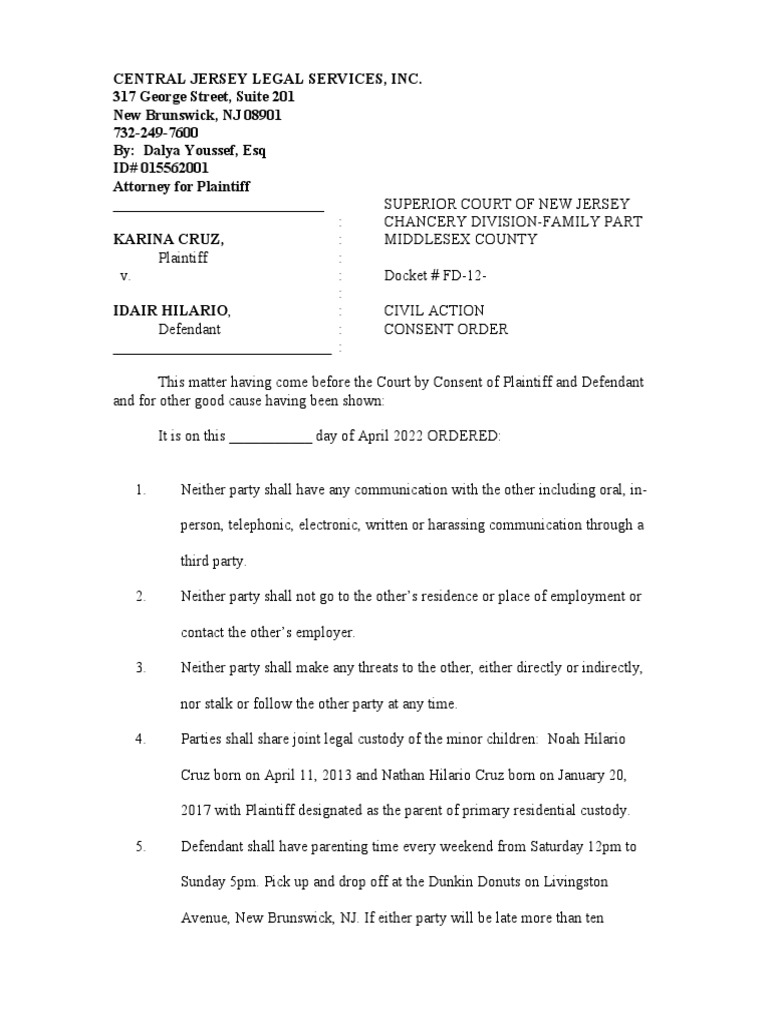 Consent Order For Civil Restraints 2 | PDF | Child Support | Common Law