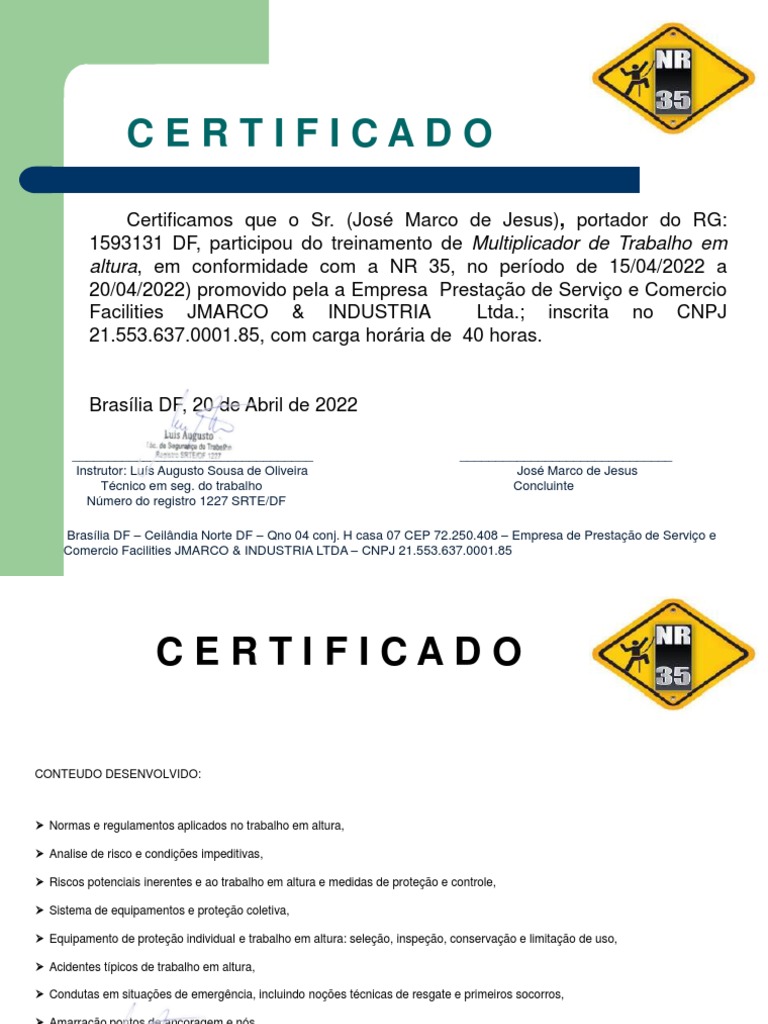 Certificado NR | PDF
