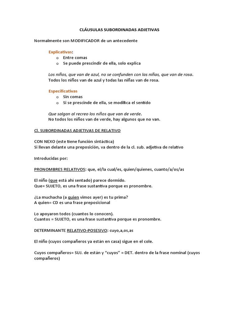 Cláusulas Sub. Adjetivas | PDF | Adverbio | Relaciones sintácticas