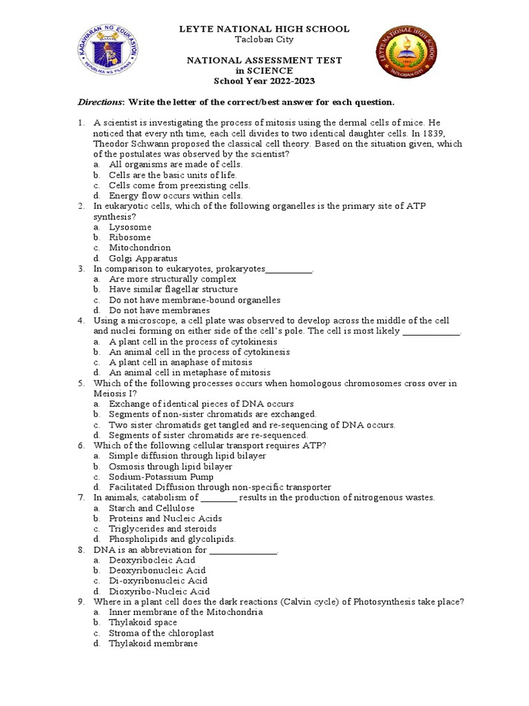 Nat TQ Bio Chem Physics | PDF | Capacitor | Cell (Biology)