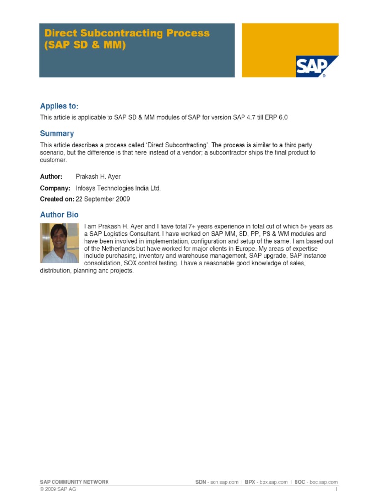 Direct Subcontracting Process (SAP SD & MM) - PDF Free Download | PDF