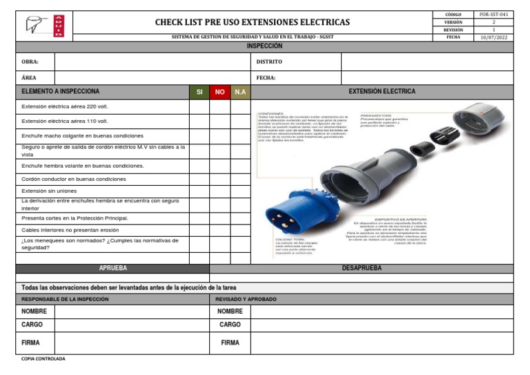 For-Sst - 041 Check List Pre Uso de Extensiones Electricas - Efe | PDF