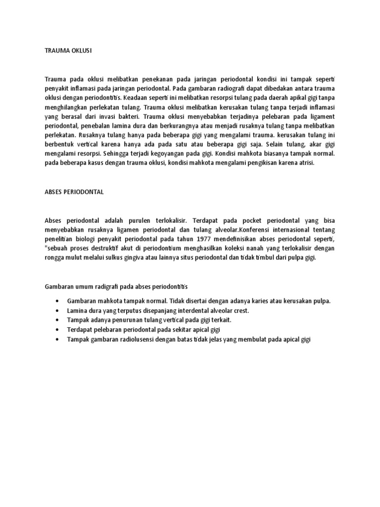 Trauma Oklusi dan Pelebaran Ligamen Periodontal | PDF