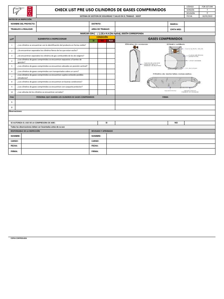 For-Sst - 044 Check List Pre-Uso de Cilindros de Gases Comprimidos - Efe | PDF