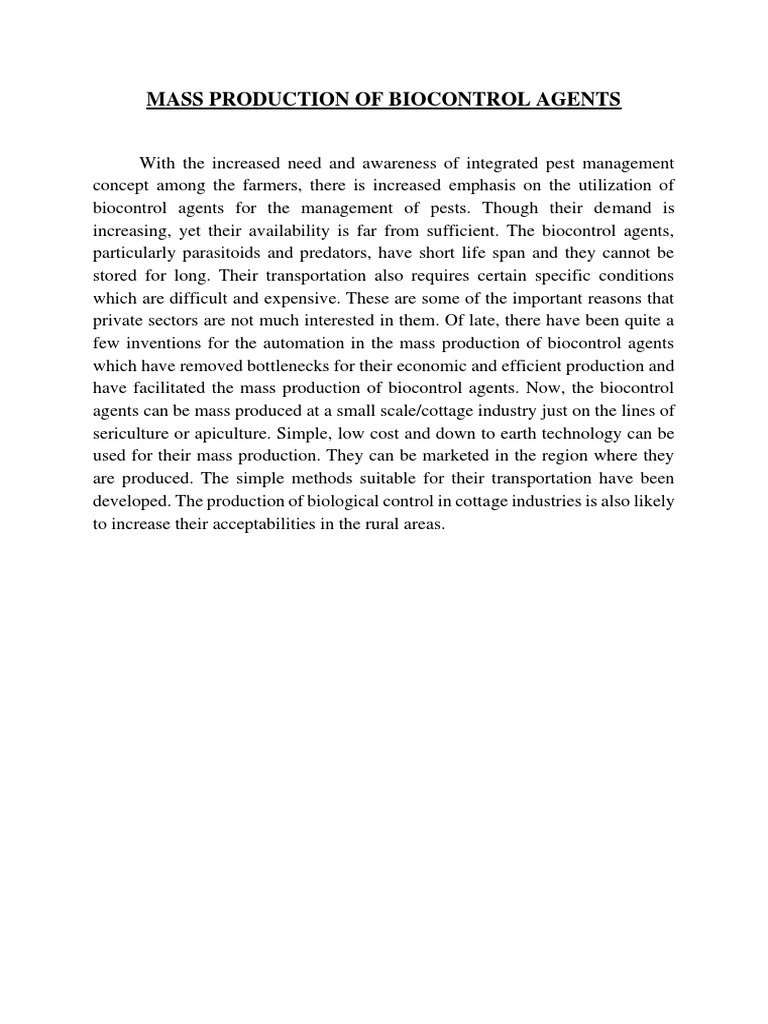 Mass Production of Biocontrol Agents | PDF