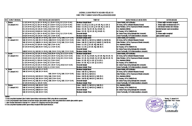 Jadwal Ujian Praktik Agama 2022-2023 Bagi Siswa Kelas XII REV 1 | PDF
