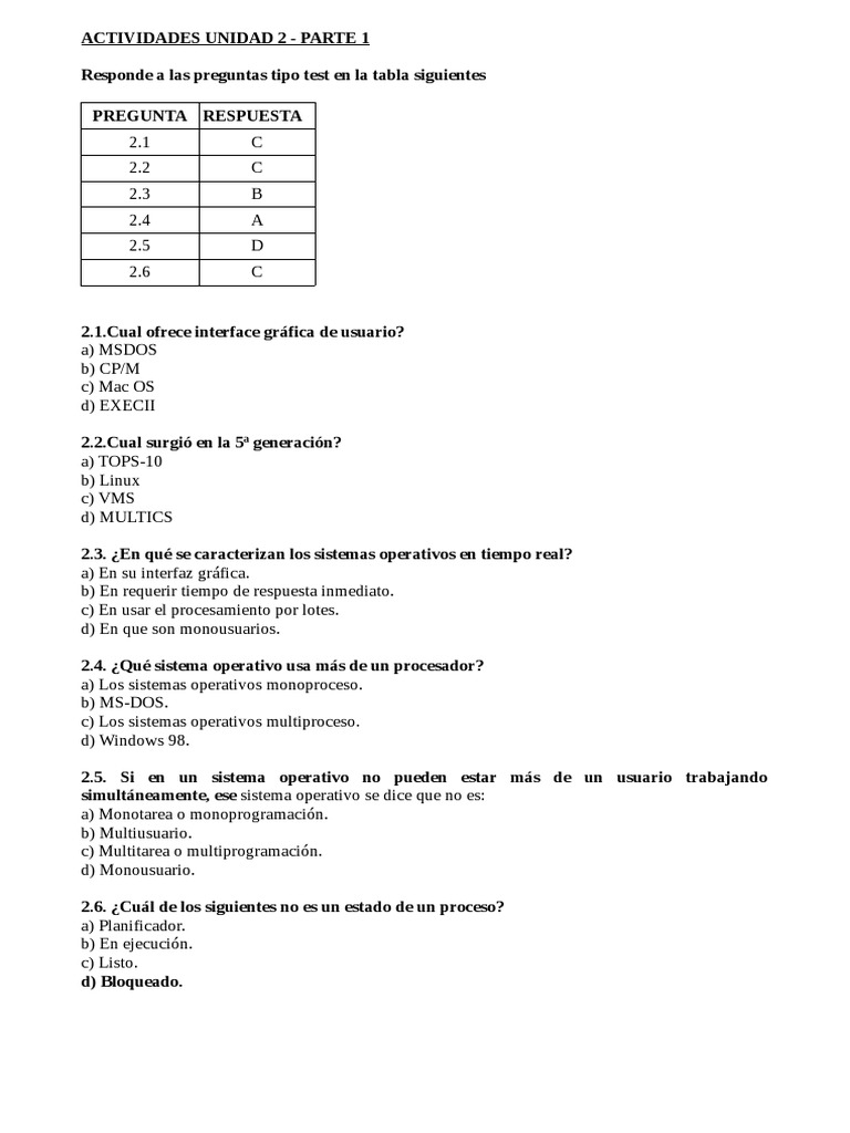Ejercicios Unidad2 - Parte1 | PDF | Sistema operativo | Software del sistema