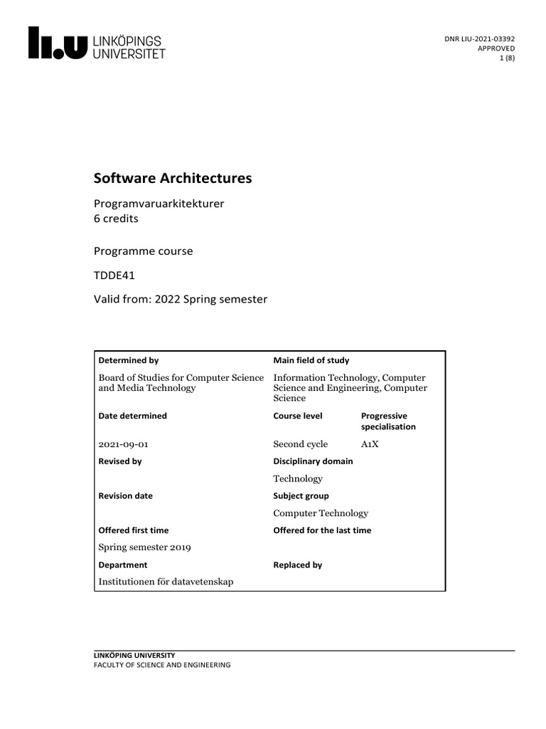 Syllabus Software Architectures | PDF | Component Based Software Engineering | Software