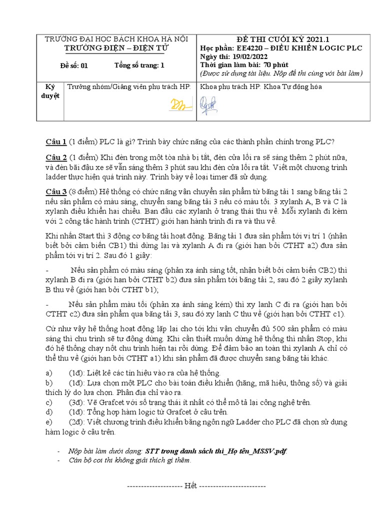 Thi ĐKLG PLC - 20211 | PDF