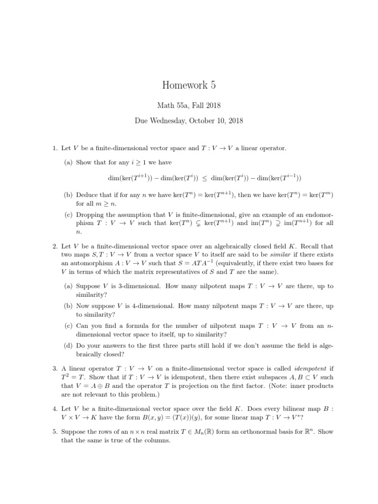 Homework 5: Math 55a, Fall 2018 Due Wednesday, October 10, 2018 | PDF ...