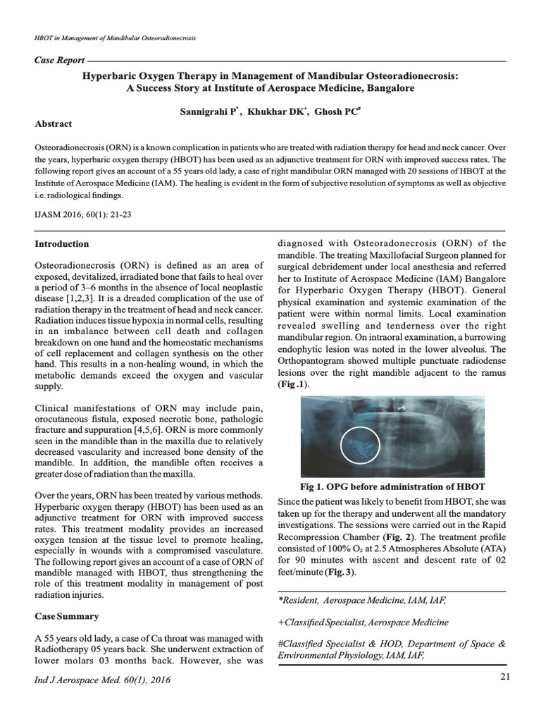 HBOT for Mandibular Osteoradionecrosis | PDF | Medicine | Causes Of Death