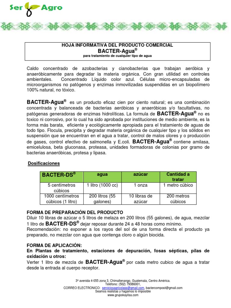 Ficha Tecnica Bacter | PDF | Agua | Aguas residuales