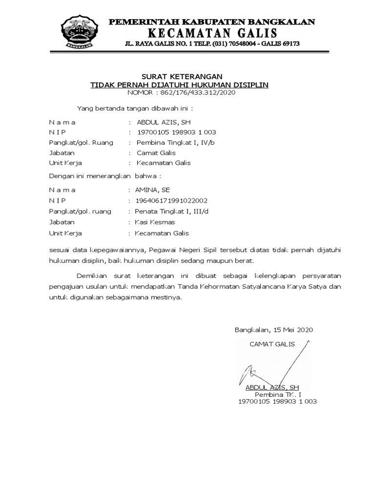 Surat Keterangan Tidak Pernah Dijatuhi Hukuman Disiplin | PDF