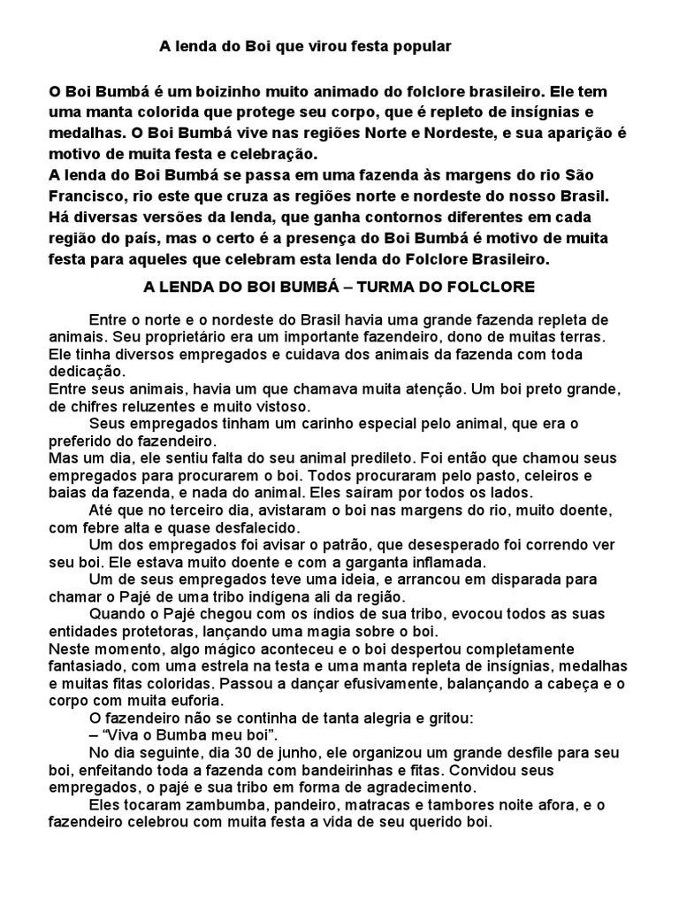 A Lenda do Boi Bumbá e sua Festa | PDF | Ciências Sociais | Turismo