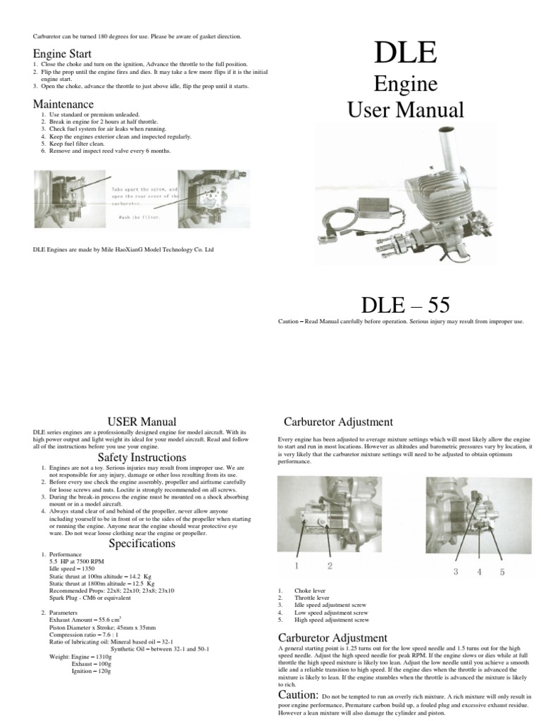 Manual Motor DLE 55 CC | PDF | Throttle | Carburetor