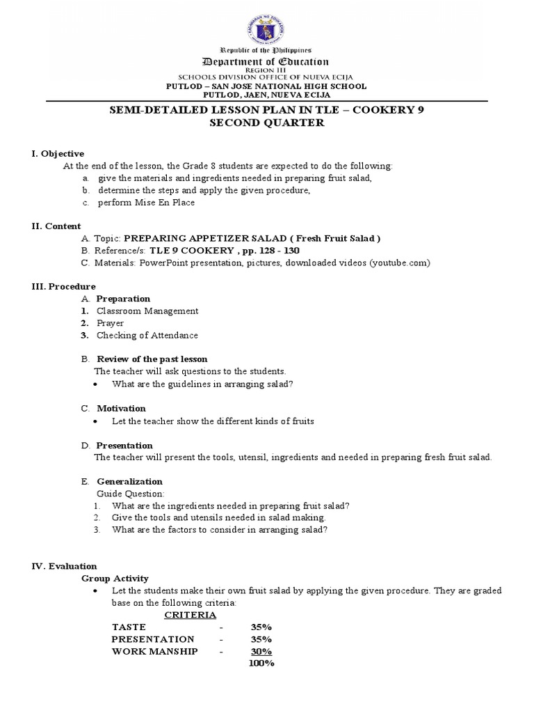 Preparing Fresh Fruit Salad: A Semi-Detailed Lesson Plan on Making an ...