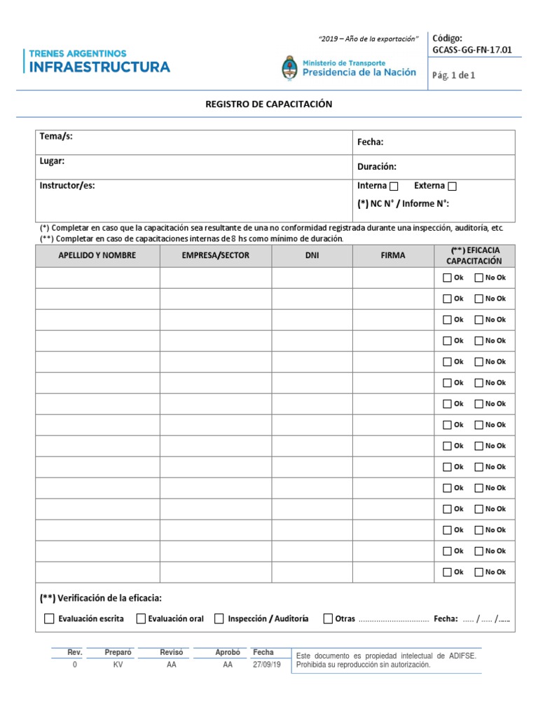 Registro de Capacitación ADIFSE 2019 | PDF | Business | Economias