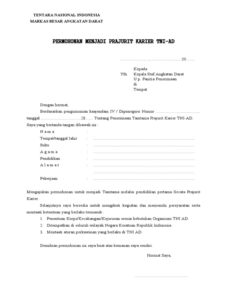 Berkas Persyaratan Tni Ad | PDF