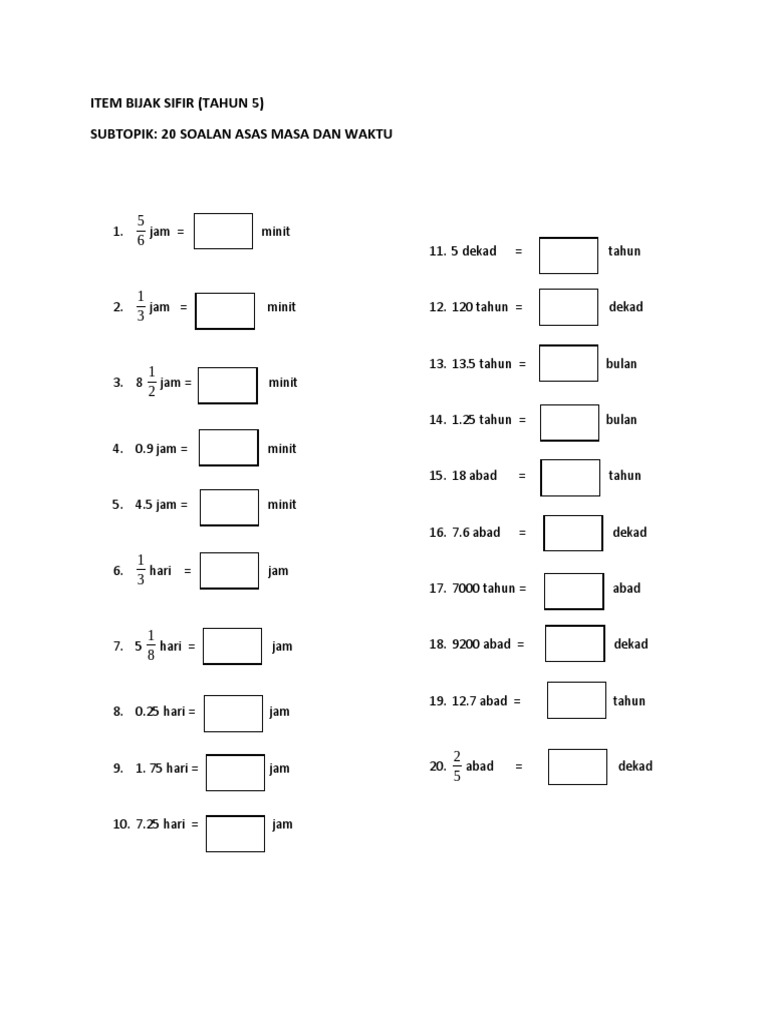 Asas Masa Dan Waktu Tahun 5 | PDF