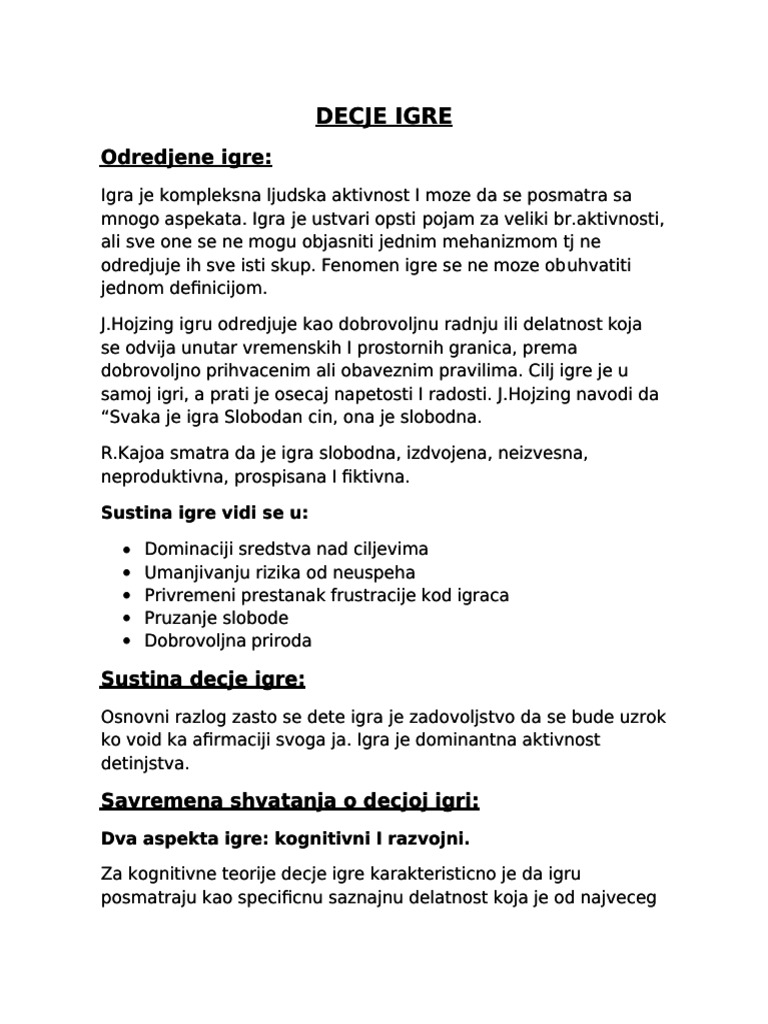 Igre I Aktivnosti Dece Predskolskog Uzrasta | PDF