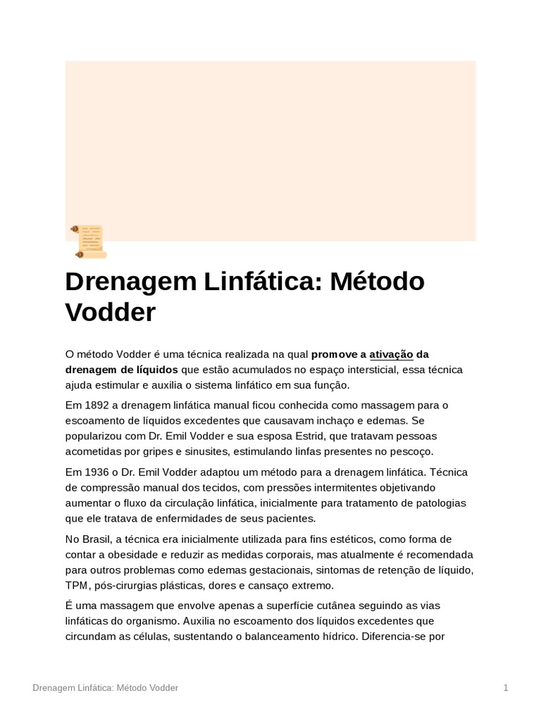 Drenagem Linftica Mtodo Vodder | PDF