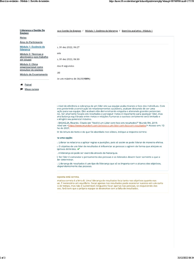 Atividade - Mod 1 - Essencia Da Lideranca - Enap 2022 | PDF