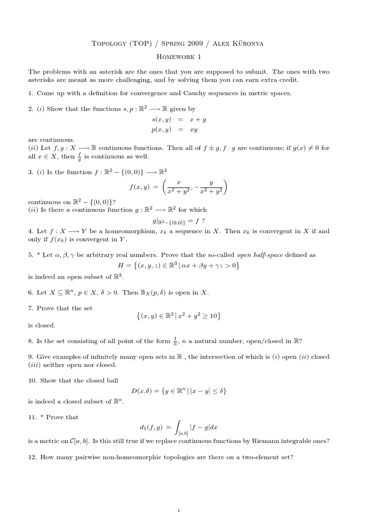 HW 1 | PDF | Continuous Function | Limit (Mathematics)
