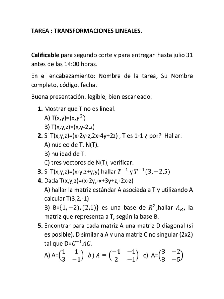 Taller Transformaciones Lineales | PDF