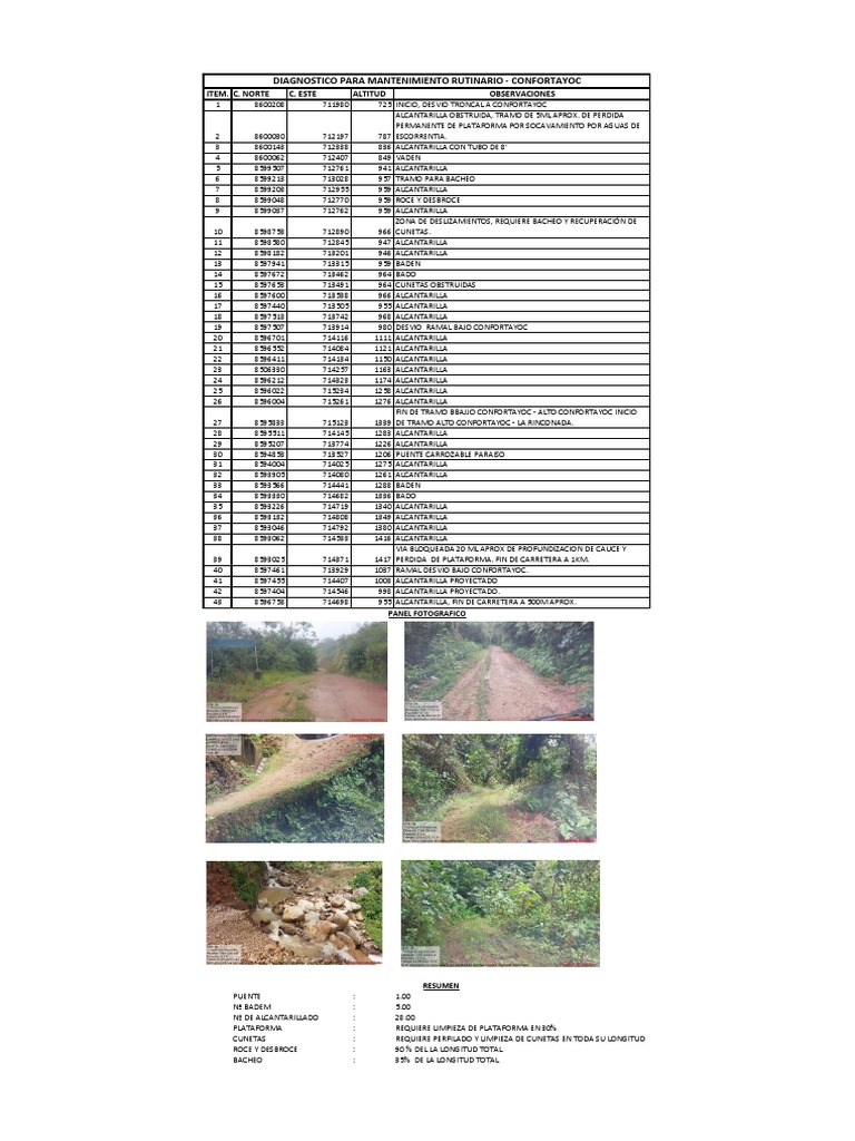 Diagnostico Mant. Rut. Confortayoc | PDF