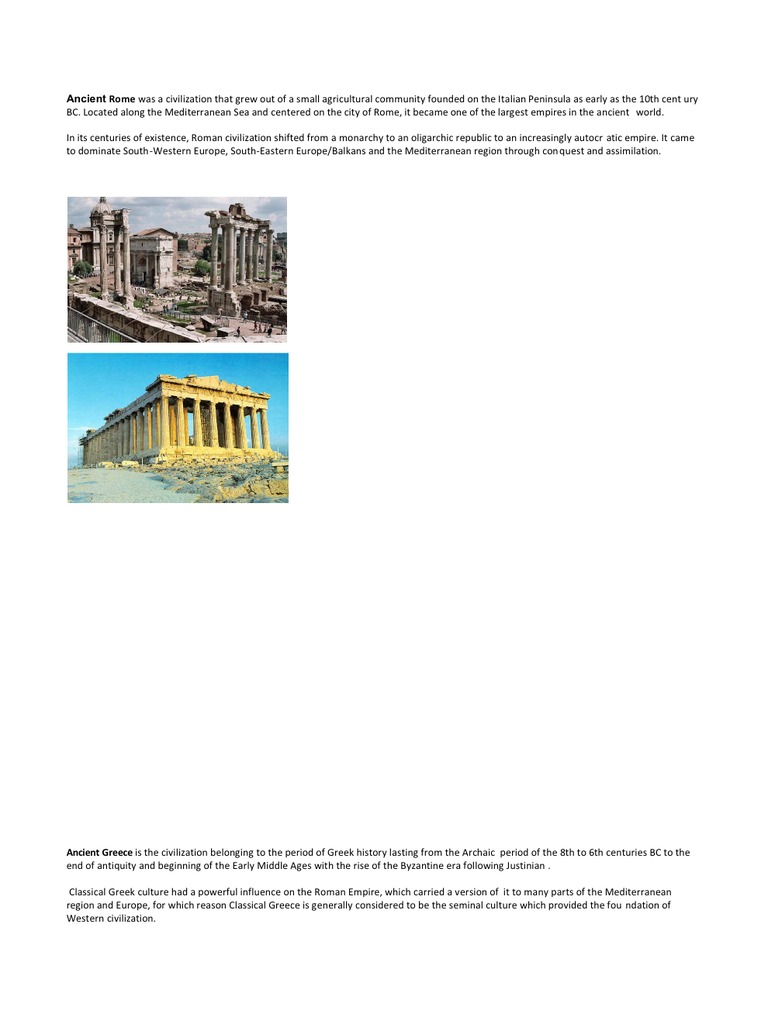Ancient Rome and Ancient Greece | PDF | Ancient History | Ancient Rome