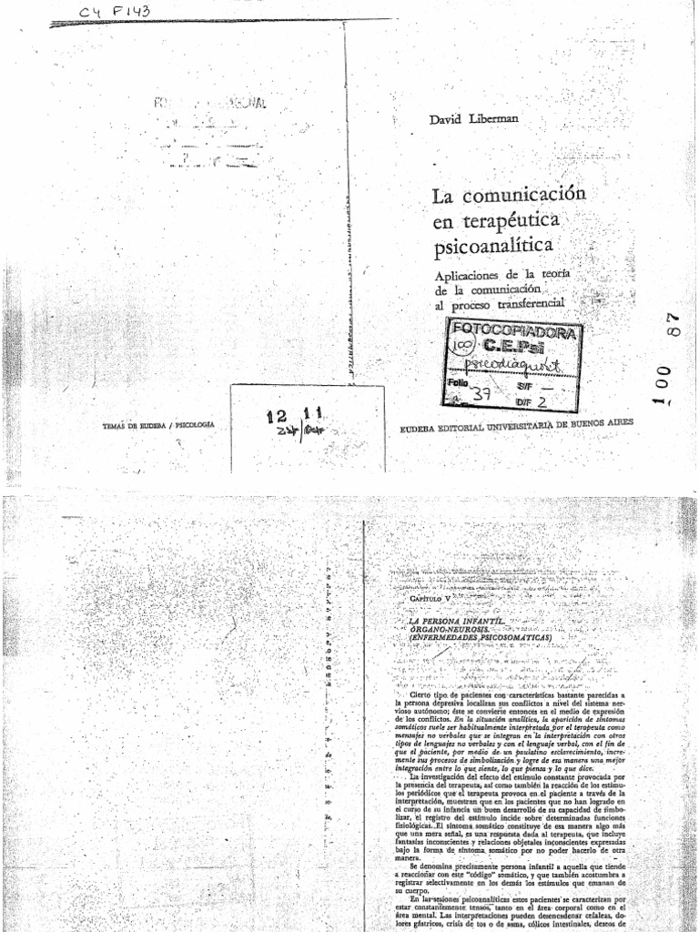 Liberman-La Comunicación en Terapéutica Psicoanalítica Cap 1 | PDF