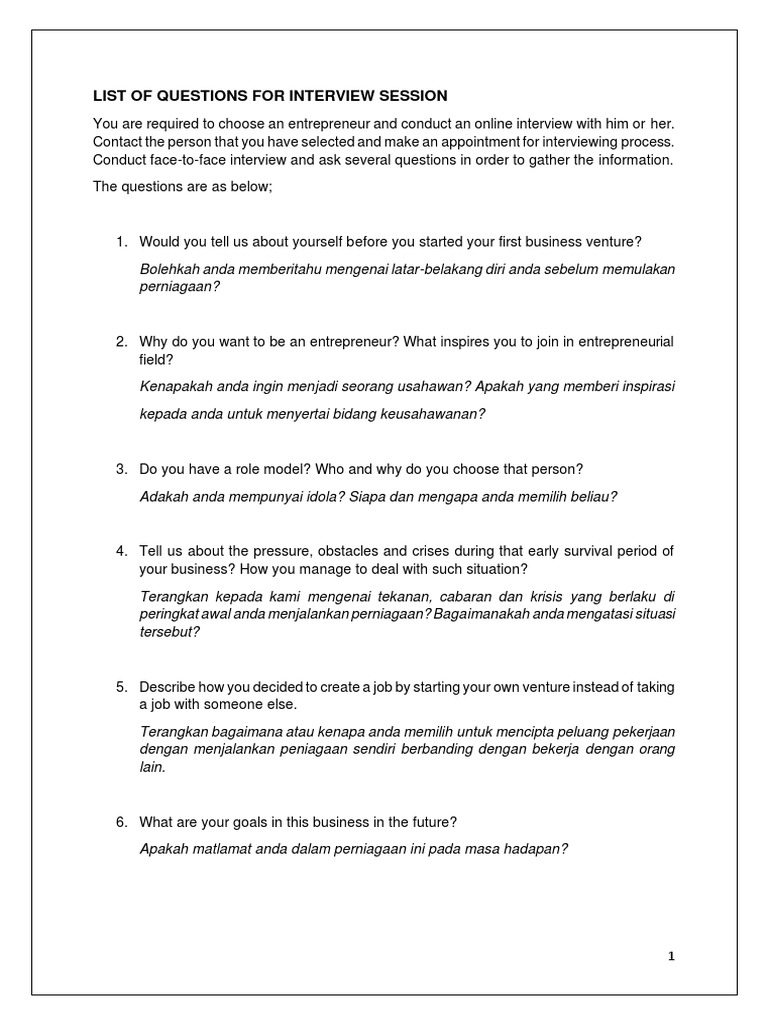 Entrepreneur Interview Questions | PDF | Entrepreneurship