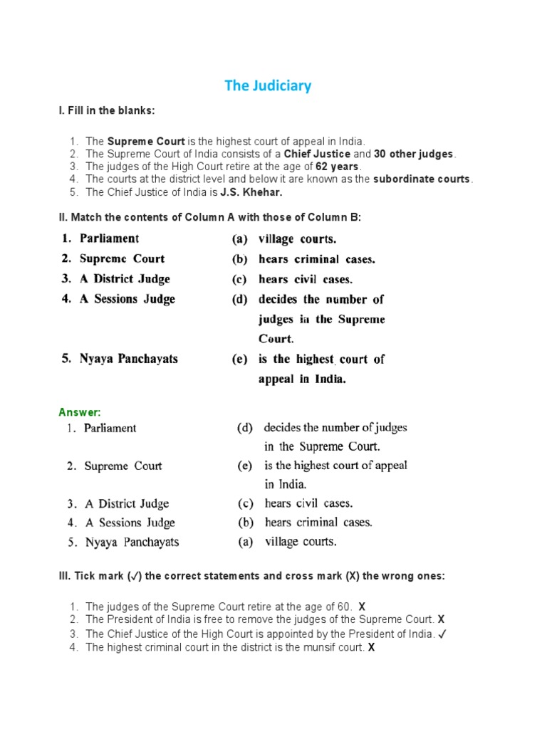 ICSE Focus On Civics Solutions Class 8 Chapter 3 The Judiciary | PDF ...