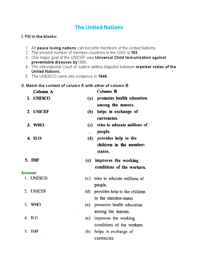 ICSE Focus On Civics Solutions Class 8 Chapter 4 The United Nations | PDF | United Nations ...