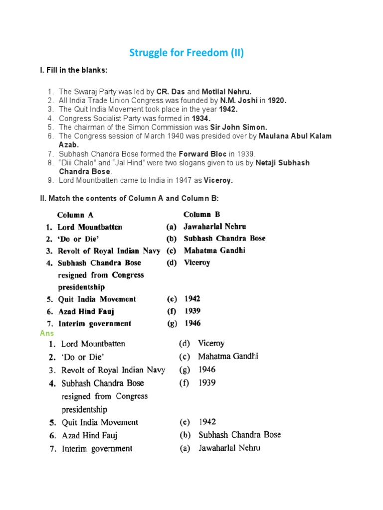 ICSE Focus On History Solutions Class 8 Chapter 10 Struggle For Freedom ...