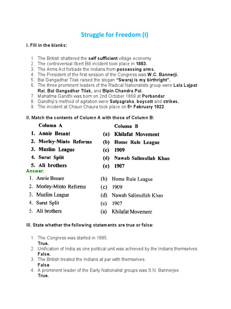 ICSE Focus On History Solutions Class 8 Chapter 9 Struggle For Freedom ...