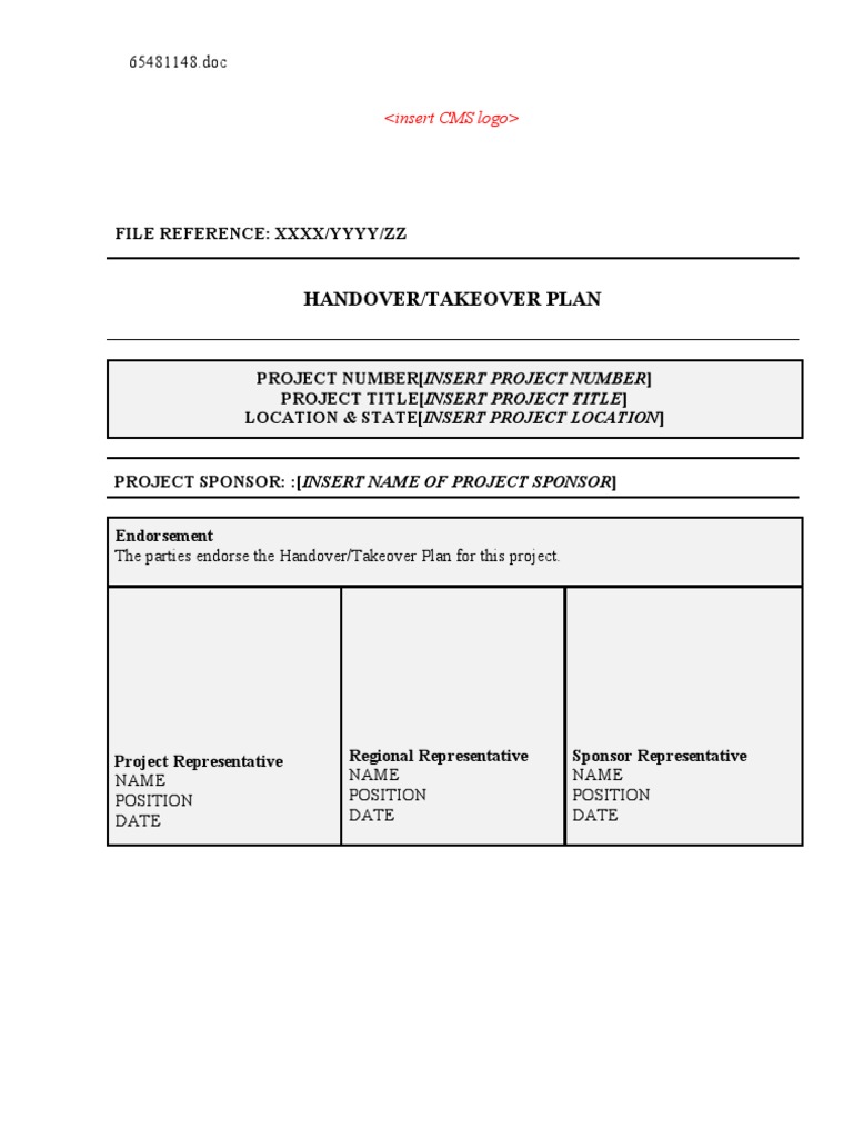 6 290 Project Handover Plan Template 100420 Information Technology