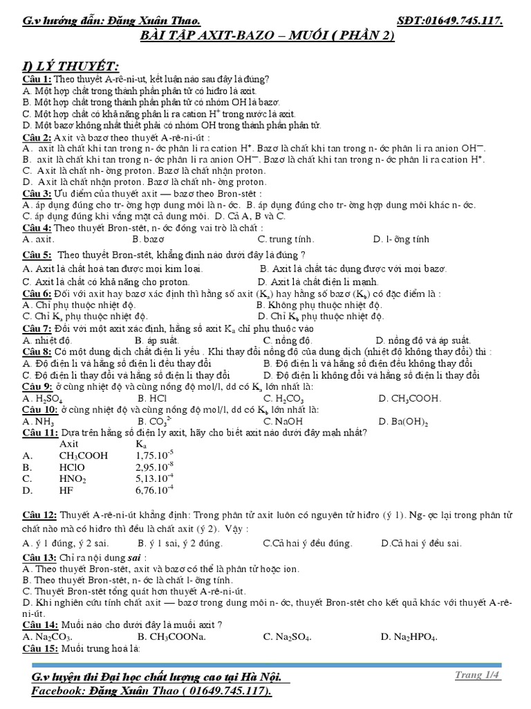 Axit Bazo Areniut P2 | PDF