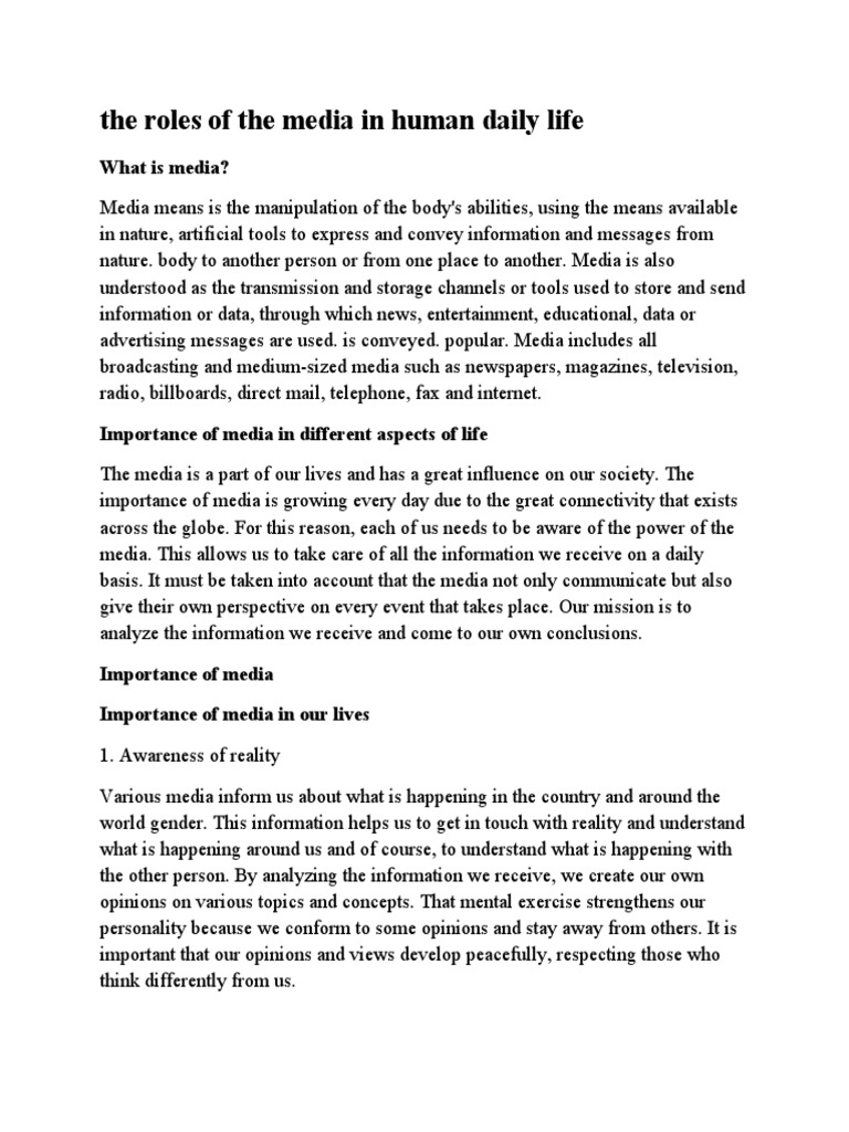 The Roles of The Media in Human Daily Life | PDF | Media (Communication ...