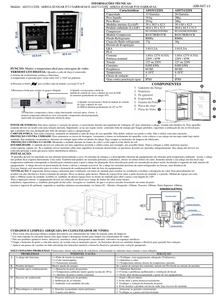 Adega 28G Manual T cnico PDF Fonte De Energia Calor