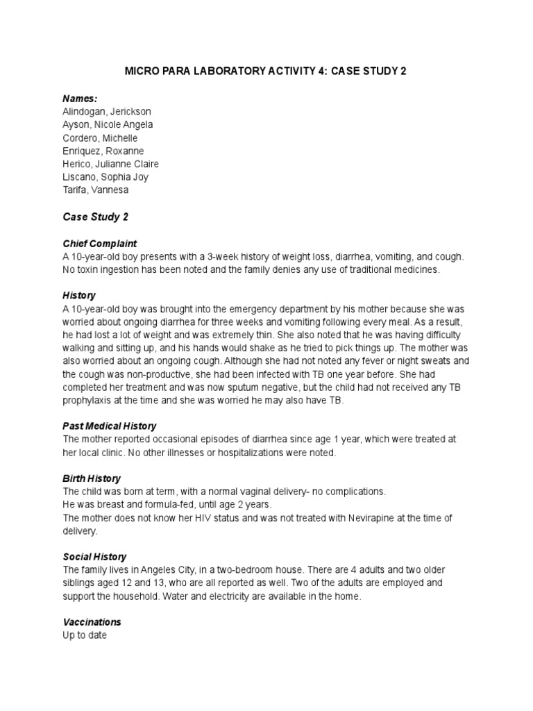 Micro para Laboratory Activity 4 - Case Study 2 | PDF | Infection ...