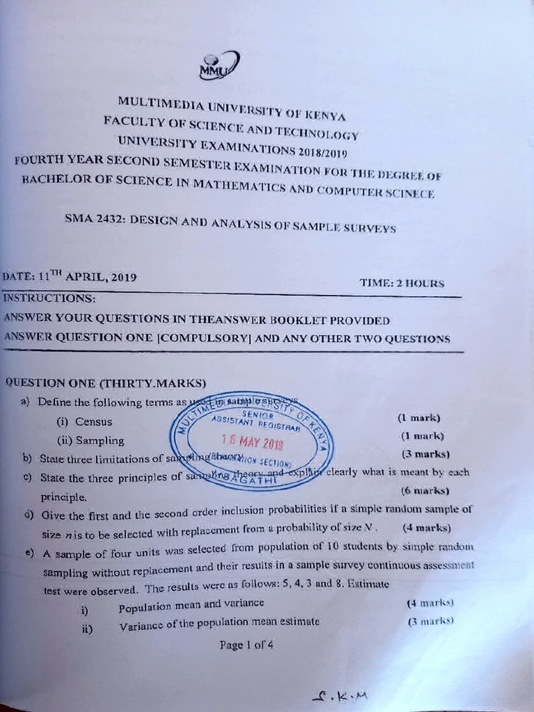 Survey S.K.M | PDF | Estimator | Variance