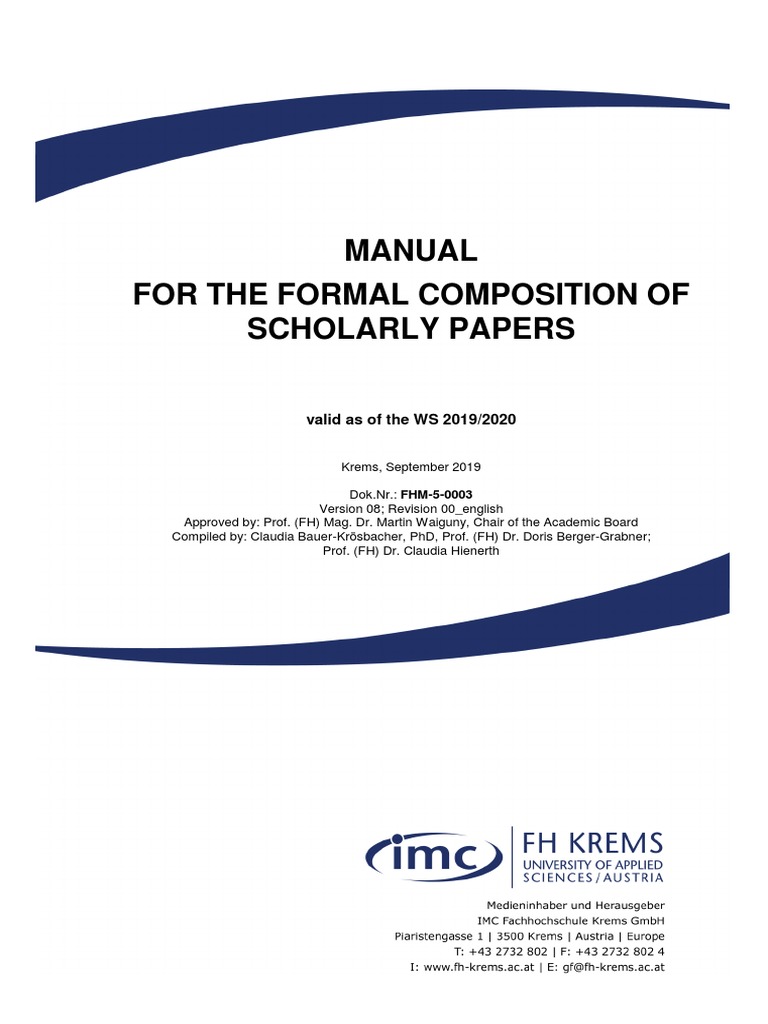 Manual For The Formal Composition of Scholarly Papers FHM-5-0003 | PDF ...